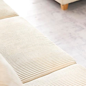 Eafurn Convertible Modular Sectional Sofa Set, Free Combinational Corner Couch, Corduroy Upholstered Deep Seat Comfy Sofa&Couches with Solid Wood Legs for Living Room Apartment, Beige 126.38"