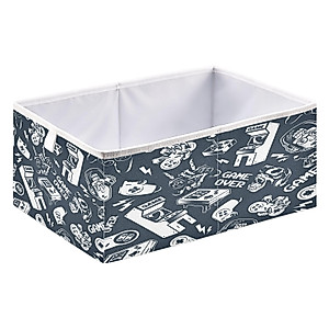 QUGRL Vintage Video Games Storage Bins Organizer Joystick Retro Foldable Clothes Storage Basket Box for Shelves Closet Cabinet Office Dorm Bedroom 15.75 x 10.63 x 6.96 in