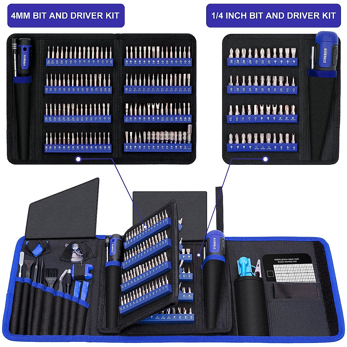 STREBITO Precision Screwdriver Set 191-Piece Multi-Bit Screwdriver 1/4 Inch Nut Driver Home Improvement Tool Electronic Repair Kit for Computer, iPhone, Laptop, PC, Cell Phone, PS4, Xbox, Nintendo