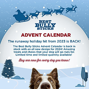 Best Bully Sticks 2024 Dog Advent Calendar with Dog Treats - 24 Days of Joy - All-Natural Chicken & Beef Treats & Chews - Healthy Dog Treats in Holiday Dog Gift Box for Pets