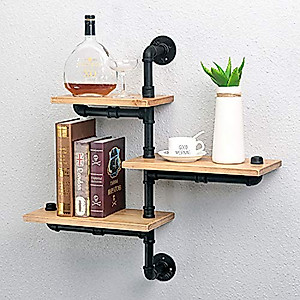 Weven Industrial Pipe Corner Shelves Wall Mount Bookshelf, 3-Tiers Metal&Wood shelves,DIY Storage Shelving Rustic Floating Shelves,Home Decory shelves