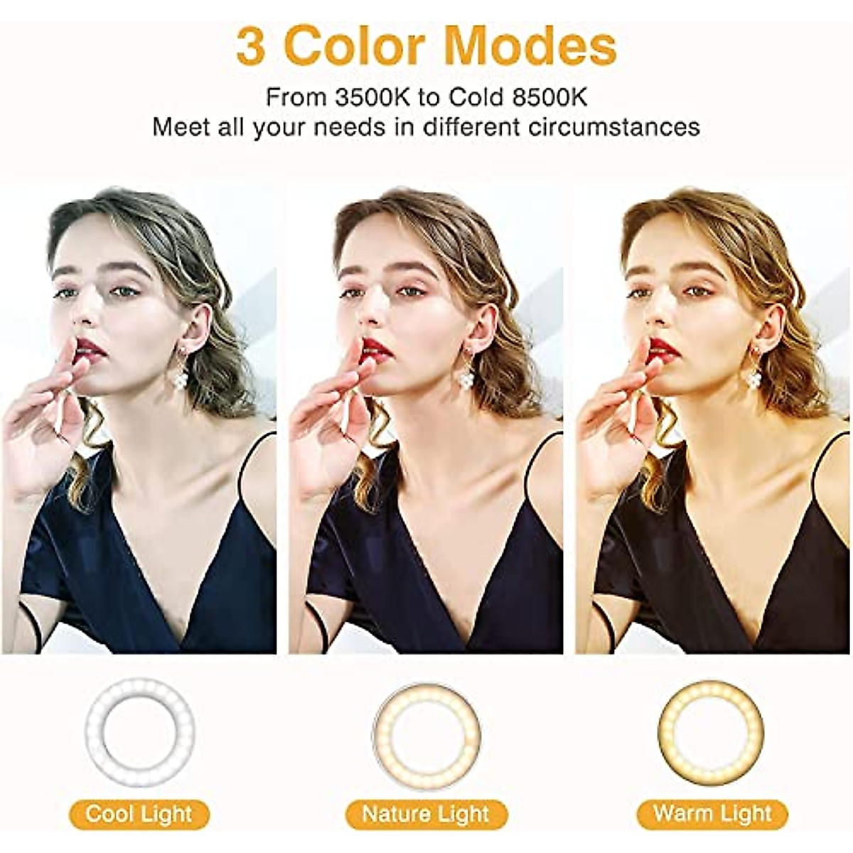 Clip on Ring Light, Kimwood Rechargeable 60 LED Selfie Ring Light for Phone, Laptop, Tablet ( 3 Models, 5 Level Brightness)
