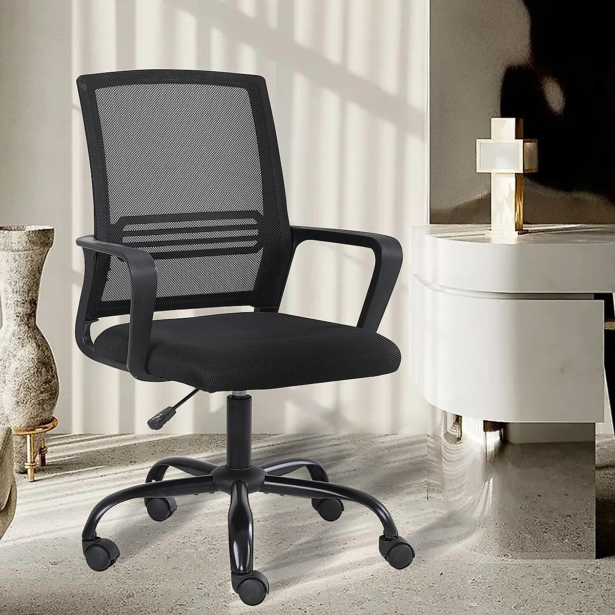 Desk Chairs Set of 8, Office Mesh Chair with Wheels Lumbar Support Rocking Ergonomic for Bedroom Living Room Home Executive Office Computer Chair Swivel Adjustable 36-40inch Black