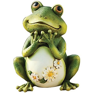 Roman Giftware Inc., 9.5" H Frog with Daisies Statue, Garden Collection, Outdoor Statue, Memorial, Resin Stone, Adorable Frogs and Flowers, Garden Décor (9x5x6)