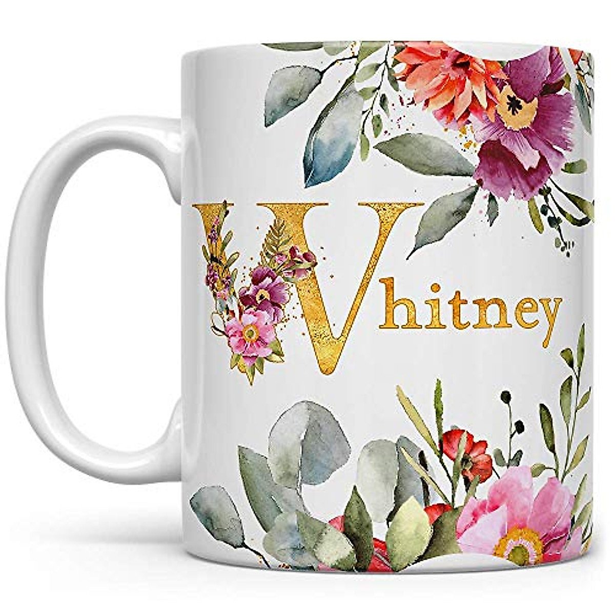 Custom Name Coffee Mug, Personalized Floral Cup, Gift for Her Women Friend Mom Bridesmaid Daughter