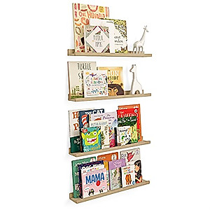 Wallniture Denver 24" Book Shelves for Kids Room Decor and Nursery, Wood Floating Shelves for Wall, Natural Pine, Set of 4