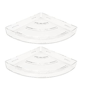 2 Pcs Adhesive Acrylic Corner Shower Caddy Shelf with Hooks Hollow Wall Mounted No Drilling Clear Corner Shelf for Shower Kitchen Organizer