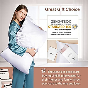 LILYSILK Silk Pillowcase for Hair and Skin Standard-100% Mulberry Silk 19 Momme Both Sides Silk Bed Pillow Cover with Hidden Zipper, 1 Pc (Standard Size 20''x26'', White)