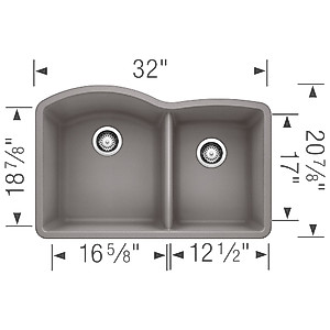 BLANCO, Metallic Gray 440178 DIAMOND SILGRANIT 60/40 Double Bowl Undermount Kitchen Sink, 32" X 21"