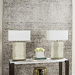 SAFAVIEH Lighting Collection Joyce Modern Art Deco Cream Faux Snakeskin Rectangle Shade 28-inch Bedroom Living Room Home Office Desk Nightstand Table Lamp Set of 2 (LED Bulbs Included)