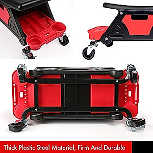 Flieeya Mechanic Stool Heavy Duty Roller Mechanics Seat Creeper Seat Garage Roller Car Detailing Stool Seat Garage Seats with Slide Out Tool Trays and Drawer, Brake Stool, 300 LB Capacity