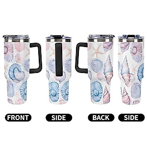 Watercolor Seashell Pattern Insulated Tumblers with Handle Stainless Steel Coffee Mug Funny Travel Cup with Lid Straw 40oz