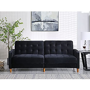 UBGO Convertible Sofa Bed, Adjustable Backrest Loveseat 2 Seat Lovers Couch with Square Arms, Small Space Furniture Set for Living Room, Bedroom, Office, (Velvet Fabric), Black D