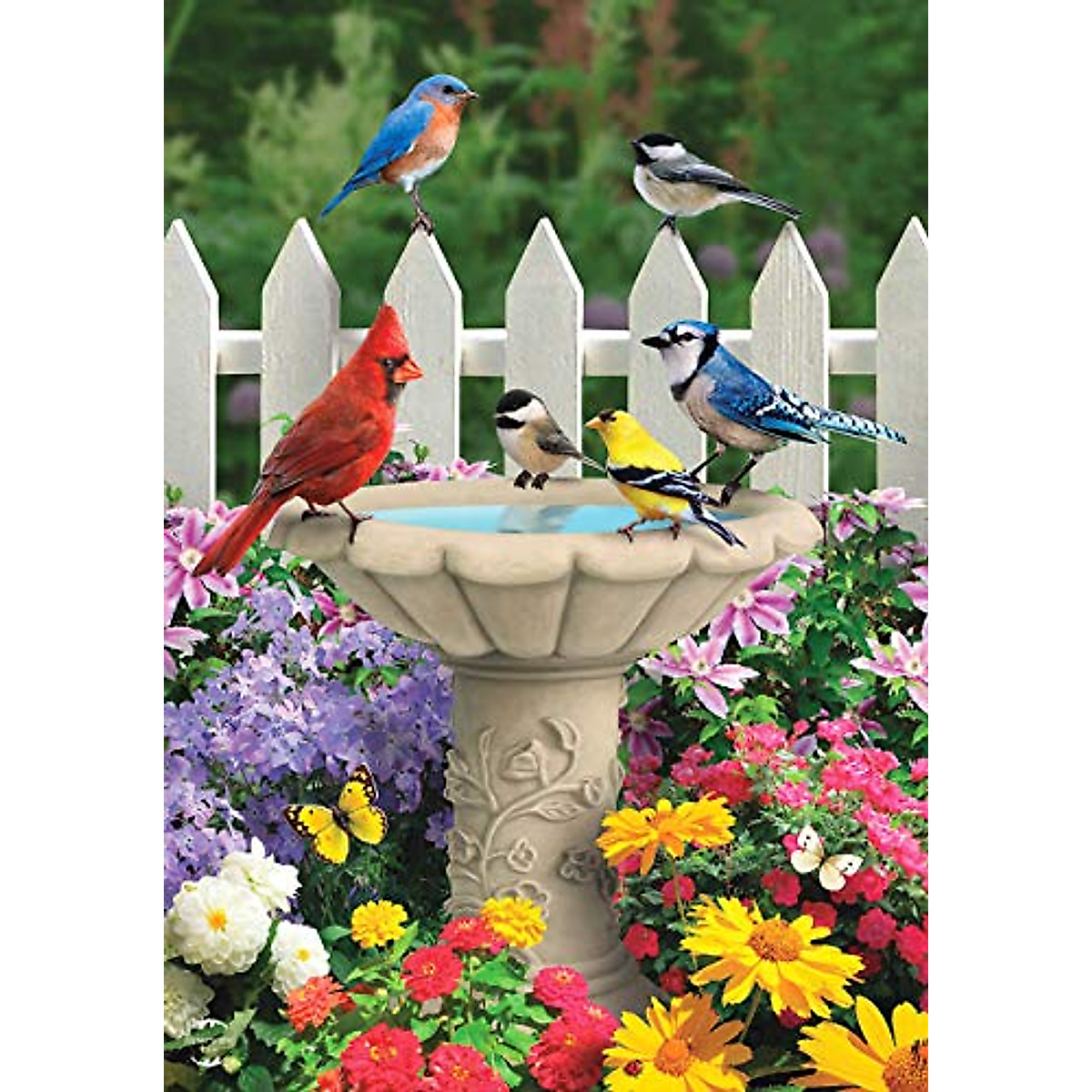 Spring Garden Friends Garden Flag Birds Birdbath Floral 12.5" x 18" Briarwood Lane