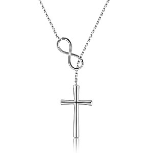 925 Sterling Silver Faith Hope Love Cross Pendant Necklace for Women Christian Birthday Christmas Jewelry Gift (Infinity Cross Necklace)