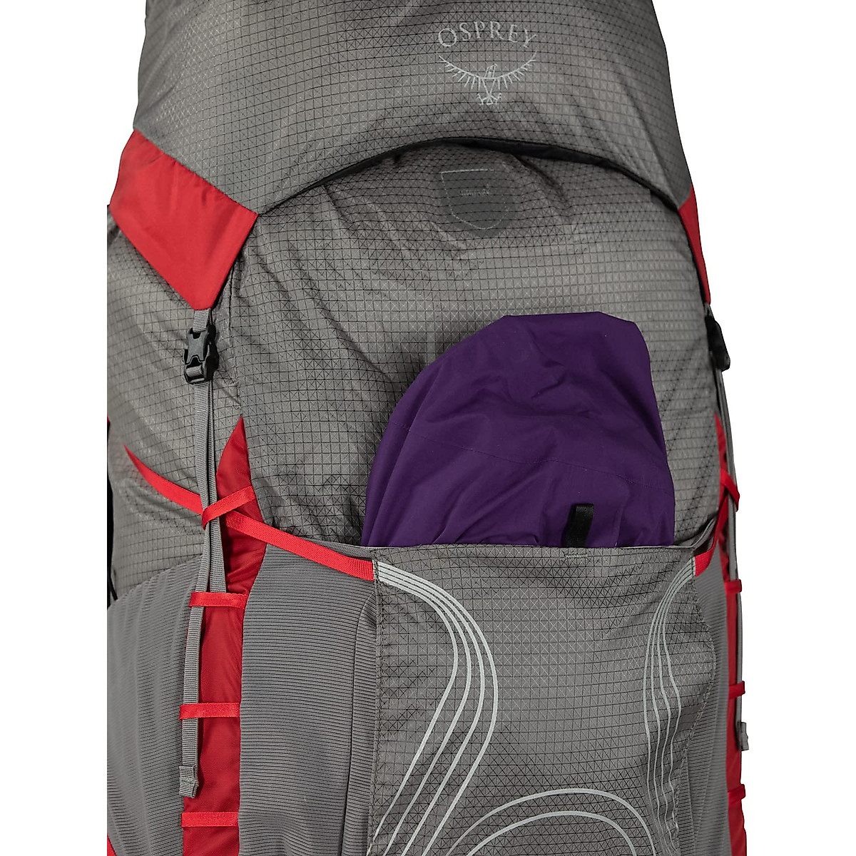 Osprey Eja Pro 55L Women's Backpacking Backpack, Dale Grey/Poinsettia Red, WXS/S