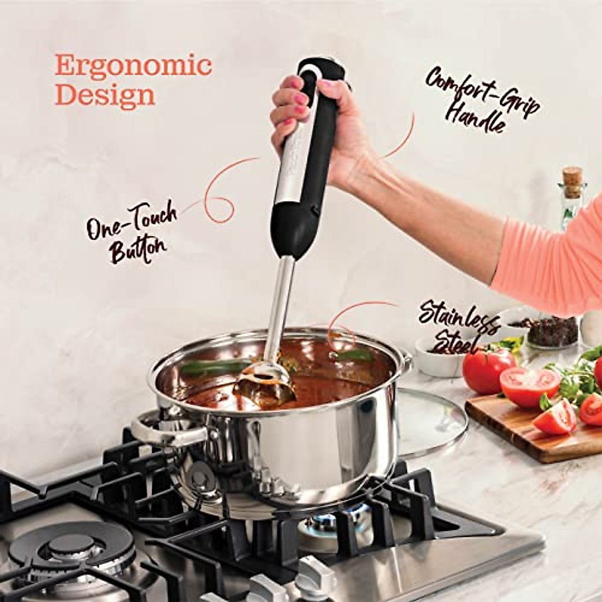 Multi-Use Immersion Blender, Hand Blender with Powerful Copper Motor 800W, High Speed, Turbo Mode, 3 in 1 Handheld Blender Stick Stainless Steel Blades, Whisk, Beaker with Measuring Marks, and Chopper