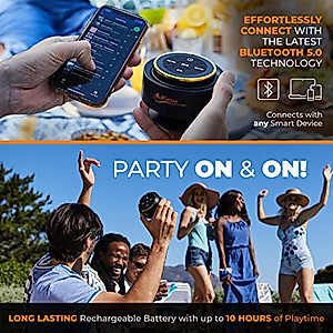 iFox Portable Bluetooth Shower Speaker, IPX7 Waterproof Outdoor Wireless Speaker, Built-in Mic, Carabiner, Beach, Camping, Hiking, Pool, Great Gift, Black/Gold