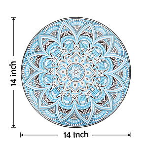 Vipush Mosaic Outdoor Side Table, 14" Round Folding End Table, Patio Accent Table Indoor Plant Stand for Living Room,Geramic Table Top Black Iron,Light Blue