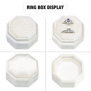 Vicoter Velvet Ring Box, Ring Box 2 Slots Ring Gift Box Double Slots Octagon Ring Display Holder Case for Proposal Engagement Wedding Ceremony (Ivory)