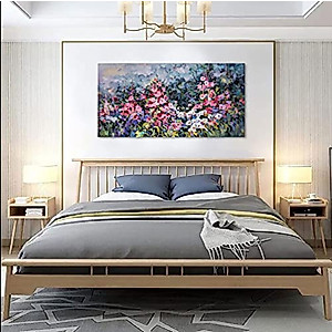 Arjun Flowers Wall Art Pink Elegant Painting Modern Abstract Colorful Floral Landscape Picture Canvas Rustic Wildflowers 48"x24" Large Framed Artwork for Bathroom Living Room Bedroom Home Office Décor
