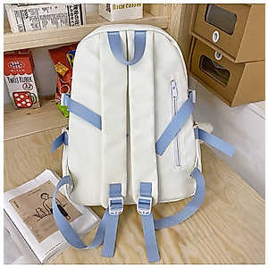Aesthetic Backpack with Purse and Plushies Cute Kawaii Backpack with Accessories Japanese Backpack for School Teen Girls (Beige Light Blue)