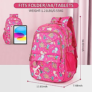 SARHLIO Toddler Backpack for Girls, Preschool Elementary School Daypack with Zipper, 17 Inch Waterproof Child Backpack for Travel & School, Animal Print Rose Red(BPK18C-RD)