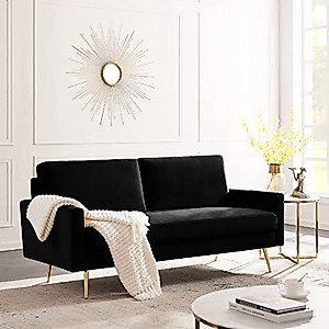 QYSMT 62inch Velvet Square Arm Loveseat，Velvet Cover Modern Design Couch,with Gold-Finished Metal Legs, with 500 LB Load, 62'' x 30.7'' x 32.7''Tools-Free Assemble (Black) (LHSC18)