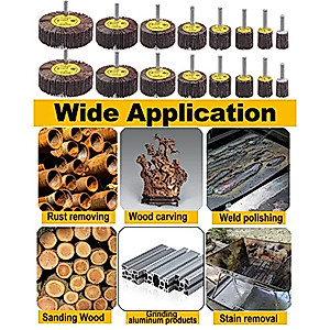 SHITIME 16 Pcs 1/4" Shank Abrasive Flap Wheel Sander, SHITIME Aluminum Oxide Cylindrical Shape Sanding Wheel for Removing and Polishing(80 Grit)