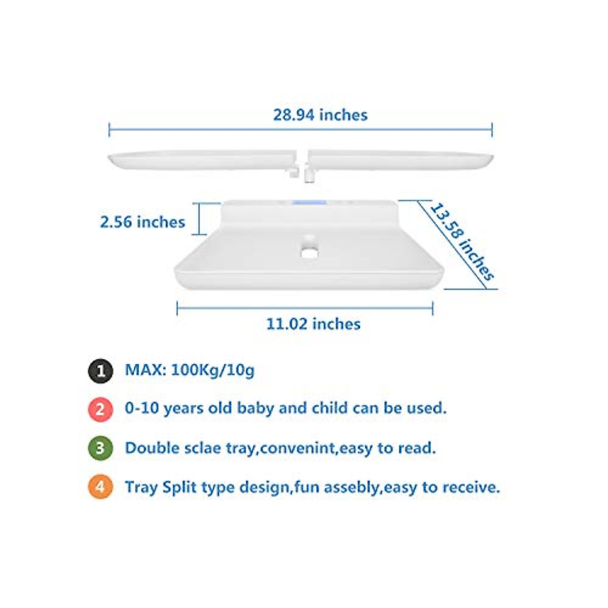 KAZETEC Baby Scale, Pet Scale, Multi-Function Digital Scale Measure Toddler/Adult/Puppy/Cat/Dog Weight(Max:220LBS) and Height(Max:70CM) Accurately, Precision at ± 10g, KG/LB/OZ, Blue Backlight