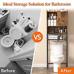 Lifewit Over The Toilet Storage Cabinet, Bathroom Organizer Shelves Over Toilet Storage, Freestanding Bathroom Rack Space Saver with Adjustable Shelves, Light Brown