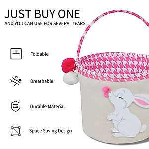 Cute Basket Storage, Empty Canvas Basket Bin with Handles, Collapsible Storage Organizer, Large Foldable Bucket Bags for Boys & Girls, Clothes, Toys, Gift Baskets…