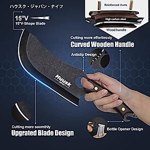 Huusk Japan Knife, Hand Forged Meat Cleaver Knives Japanese Cooking Knife Black Butcher Knife for Meat Cutting Full Tang Kitchen Knives Cleaver Knife for Kitchen, Camping Thanksgiving Christmas Gifts