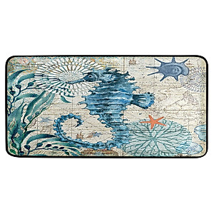 Kitchen Rugs Watercolor Blue Seahorse Design Non-Slip Soft Kitchen Mats Bath Rug Runner Doormats Carpet for Home Decor, 39" X 20"