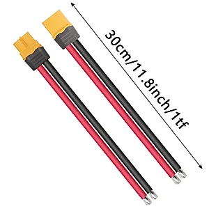 GINTOOYUN 2 Pairs XT60H Plug Male Female Connector Pigtails Cable 1Ft 12AWG 4 Pcs XT60H-M XT60H-F Extension Cable for RC Lipo Battery FPV Drone 30CM
