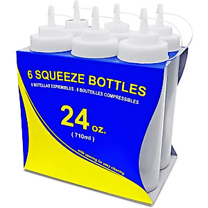 New Star Foodservice 26238 Squeeze Bottles, Plastic, Wide Mouth, 24 oz, Clear, Pack of 6