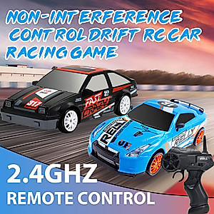 AGNEVE RC Drift Car 1:24 Scale RC Car with LED Lights Glow and Drifting Tires 2.4GHz Remote Control Car 4WD 14KM/h High-Speed RC Cars with 2 Rechargeable Batteries Boys Girls
