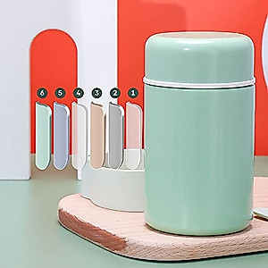 BYBYCD Food Container Portable Solid Color Vacuum Jar Stainless Steel Inner Stewed Cup Mini Insulated with A Spoon Breakfast Cup(Silver&Black)