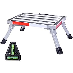 Homeon Wheels Safety RV Steps 16.5" x 12.2" RV Step Stool Folding Platform Step with Non-Slip Durable Feet, Reflective Stripe, Grip Handle, RV T Level More Stable Supports Up to 1000 lbs