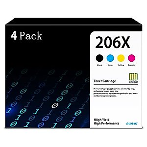 206X Black, Cyan, Yellow, Magenta, 4 Pack High-Yield Toner Cartridge (with Chip) | Compatible Replacement for HP Color Pro M255, Color Pro MFP M282, M283 Series | W2110X W2111X W2112X W2113X