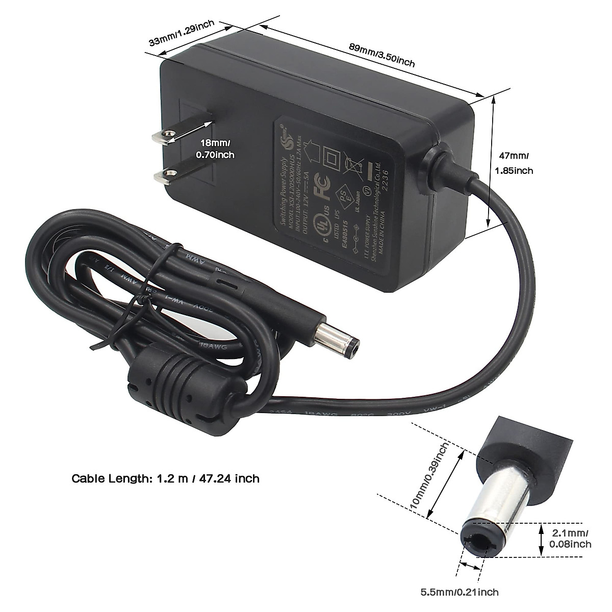 Geekworm DC 12V 5A 60W Power Adapter | UL Listed | AC 100-240V | DC 5521 Jack | for Raspberry Pi X735 V3.0/X885/X729/X1202/X1203/X1009/X-UPS1/LED Strips/3D Printer/Security Cameras/Audio Amplifier