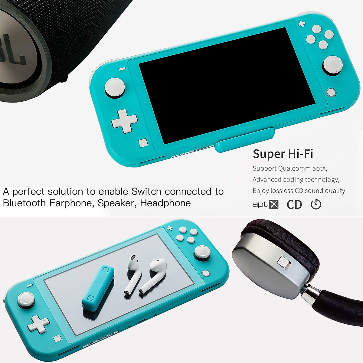 GuliKit Route Air Bluetooth Adapter for Switch & Lite PS5 PC, Dual Stream Bluetooth Wireless Audio Transmitter with aptX Low Latency Connect Your Bluetooth Speakers Headphones - Blue