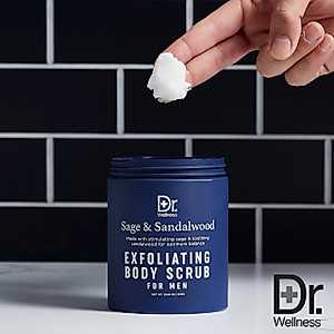 Dr. Wellness Body Scrub for Men- Ultimate Exfoliating Scrub Infused with Sage & Sandalwood, Men’s Body Wash in Jar with Twist Top, 23 oz, For All Skin Types
