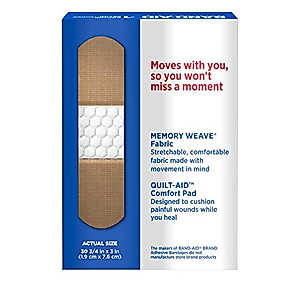 Band-Aid Brand Flexible Fabric Adhesive Bandages, Comfortable Flexible Protection & Wound Care of Minor Cuts & Scrapes, Quilt-Aid Technology to Cushion Painful Wounds, All One Size, 30 ct