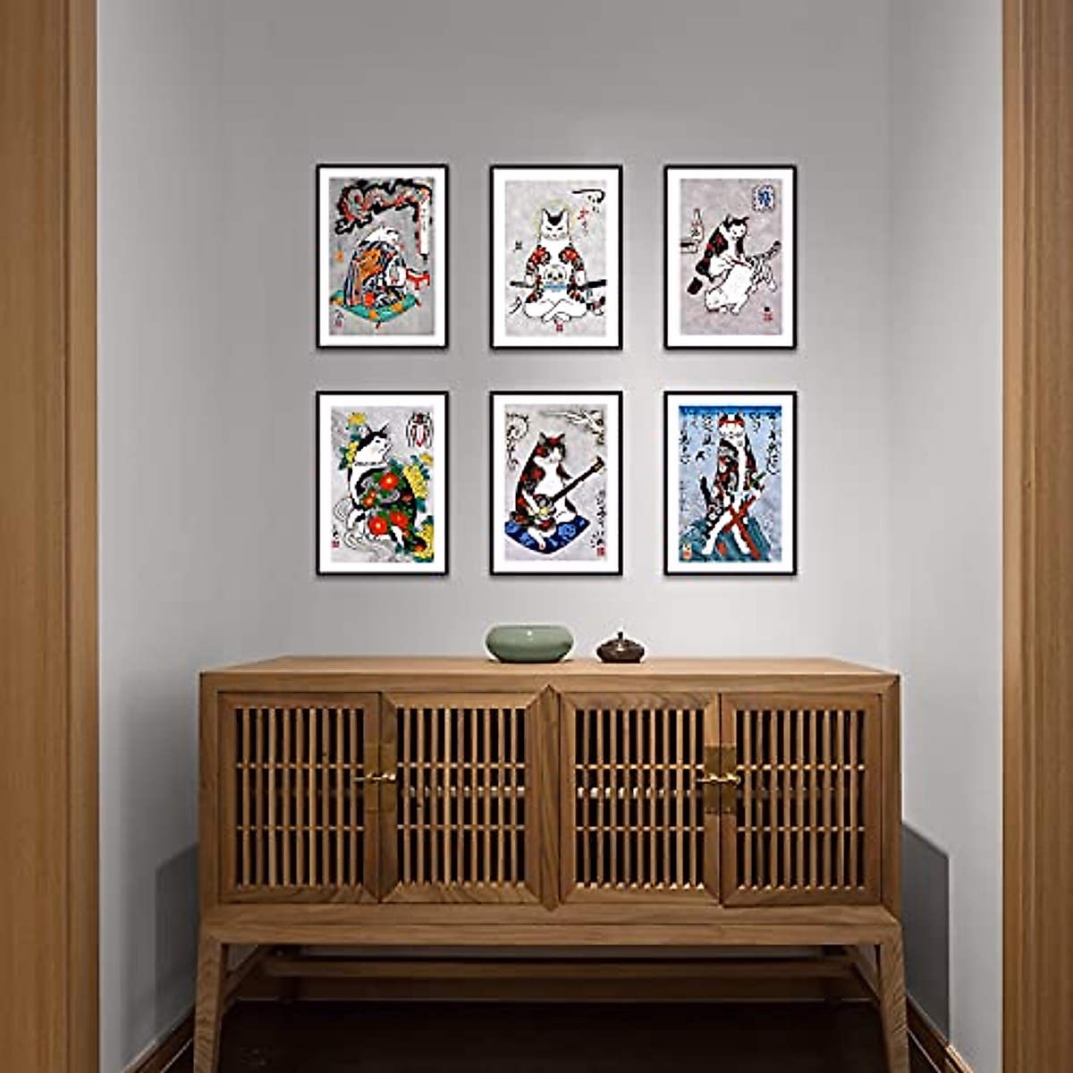 DALIHEBO Japanese Art Tattoo Cat Painting Wall Retro Art Poster Set of 6 Prints UNFRAMED (8x11.8 inch)