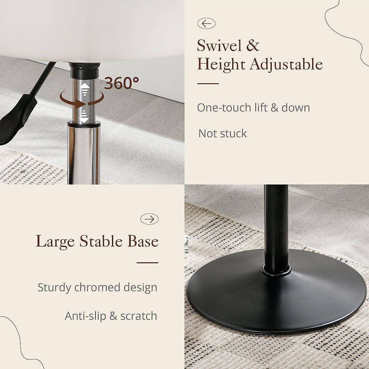 LUE BONA Adjustable Vanity Stool, 360°Swivel Vanity Chair Stool for Makeup Room, White Stool Chair for Vanity, Small Faux Leather Vanity Stool for Bathroom, Living Room