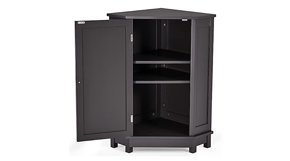 Merax Bathroom Corner Cabinet with Adjustable Shelves - Black Brown