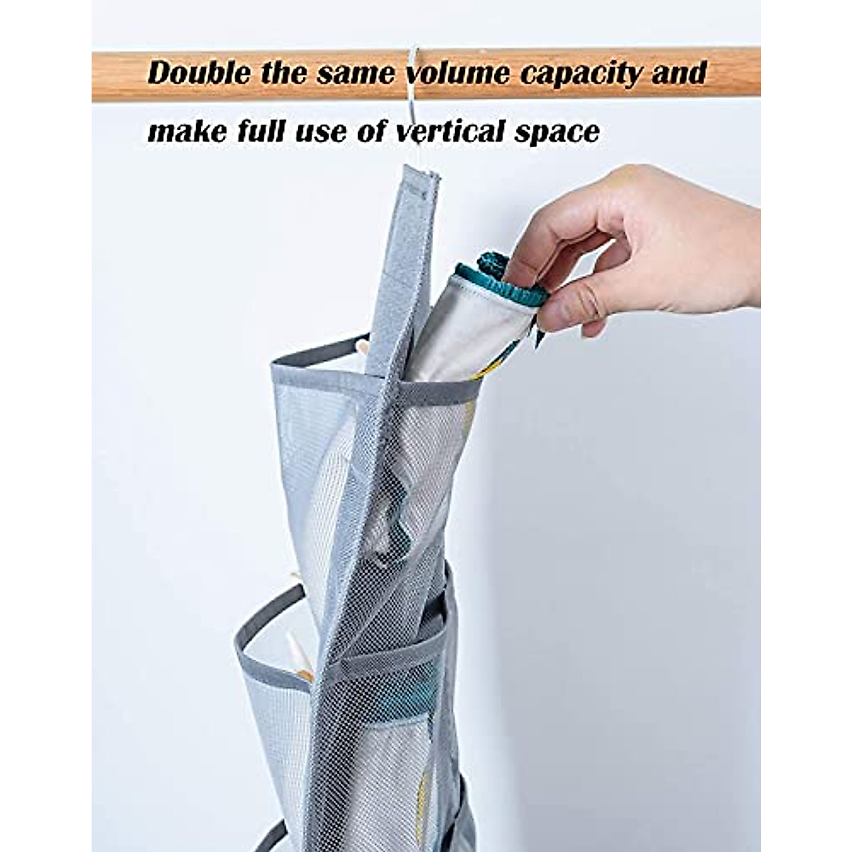 Dual Sided Hanging Closet Mesh Pockets Organizer for Underwear, Stocking, Bra and Sock (2 Packs, Grey: 12+24 Pockets; Pink：12+18 Pockets)