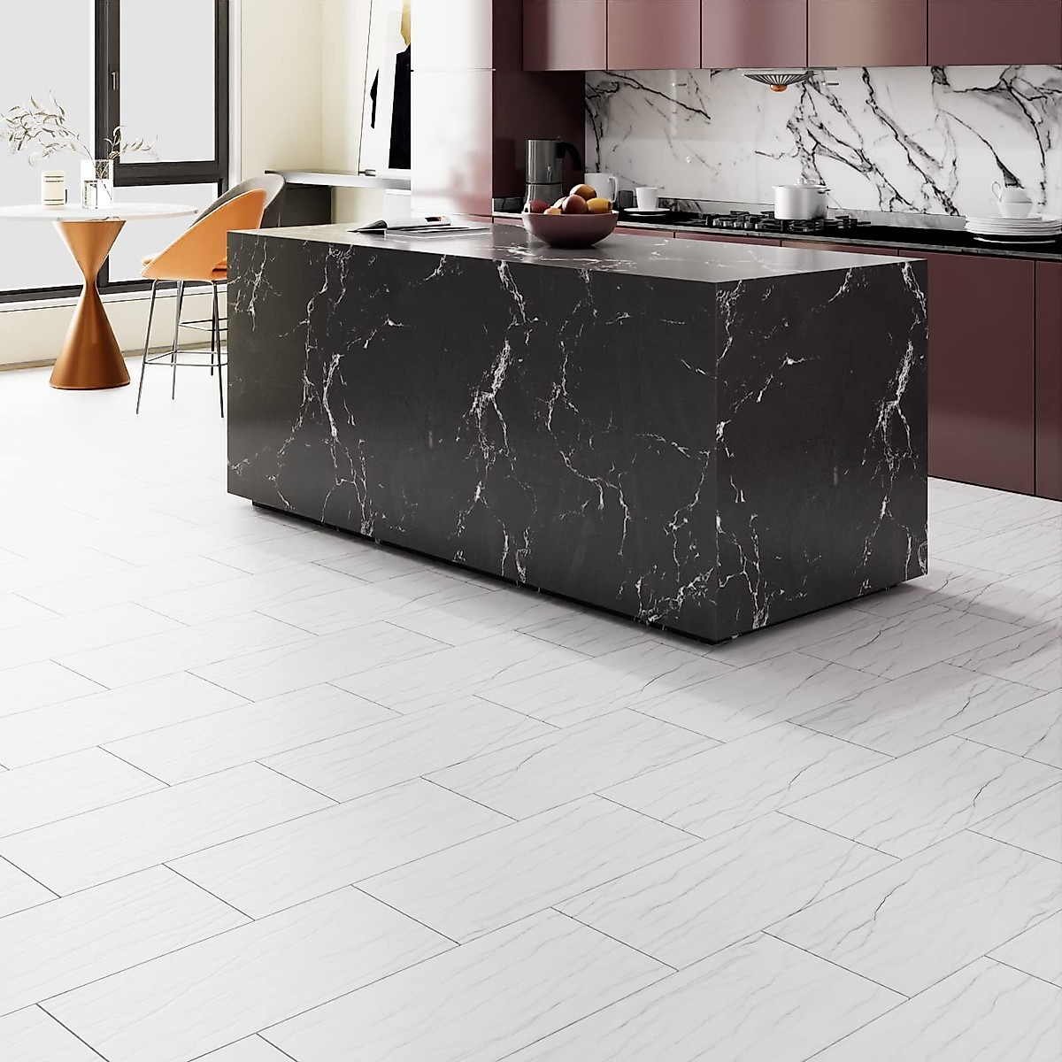 LaCheery 15 PCS Marble Peel and Stick Floor Tile 12x24 In Waterproof Bathroom Floor Tile Vinyl Sheet Flooring Stick On Floor Tile Stickers Off White Vinyl Flooring Adhesive Removable Laminate Flooring