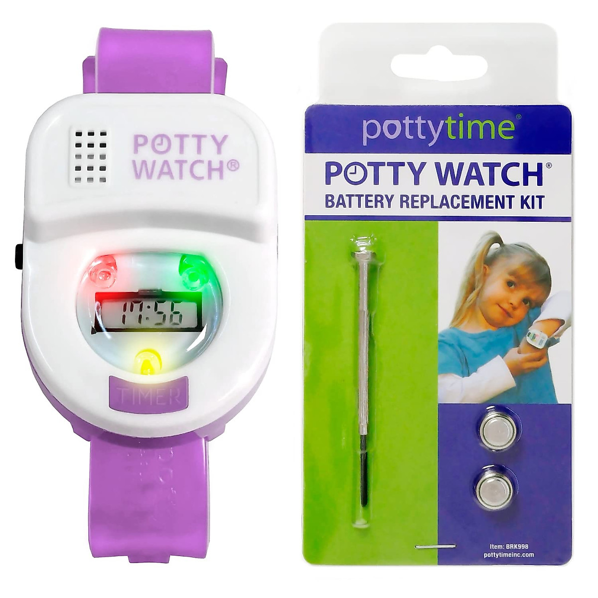 Potty Time:The Original Potty Watch|Water Resistant,Toilet Training Aid,Warranty(30|60|90 Min Auto Timers w/Music & Flashing Lights for Fun & Gentle Reminders)Purple, Space Sticker Chart & Battery Kit